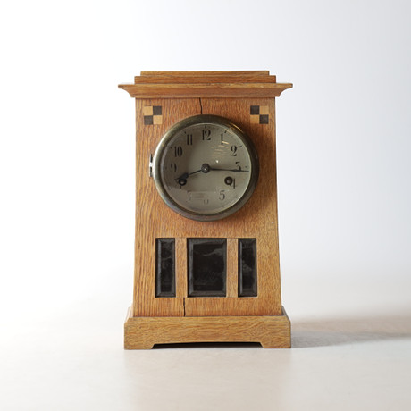 An Art Nouveau oak & glass table clock, early 20th century. Clocks ...