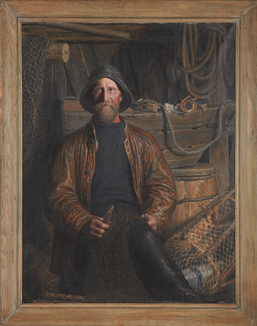 CARL GRAUMANN (1865-1945), Föreställande fiskare som lagar nät, olja på ...