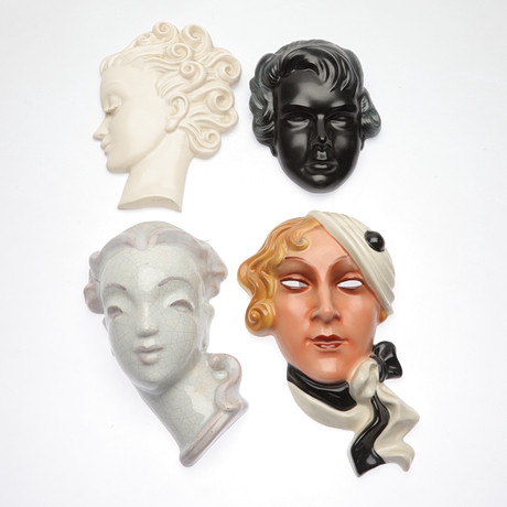 A set of four ceramic wall masks/reliefs, 20th century. Ceramics ...