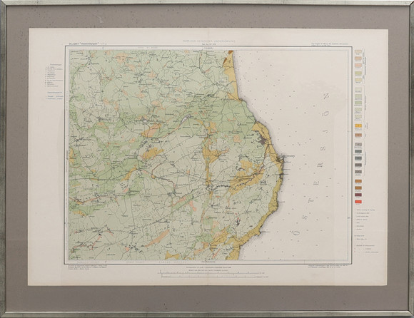 MAPA ANTIGUO. UN MAPA GEOLÓGICO ENMARCADO Y COLOREADO DE SIMRISHAMN Y ...