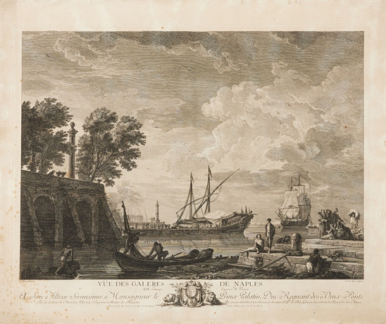 CLAUDE-JOSEPH VERNET. Efter, "Vue des galeres de Naples" kopparstick av ...