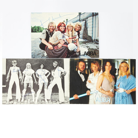 A set of 3 ABBA IDOL CARDS, 1970's, with name inscriptions with ...