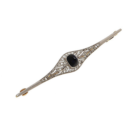 BROOCH, 18k gold with small diamonds and sapphire, weight 5.5 grams ...