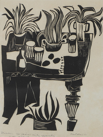 OIDENTIFIERAD KONSTNÄR. “Still Life”, woodcut, indistinctly signed. Art ...