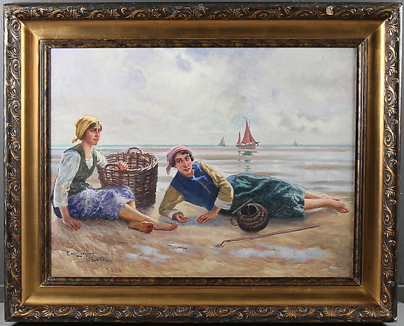 EMIL LINDGREN. Rest on the beach, oil on canvas, signed, La Manche. Art ...