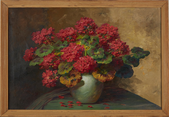 WILHELM SCHÜTZE. Geraniums, still life, signed, oil on canvas. Art ...