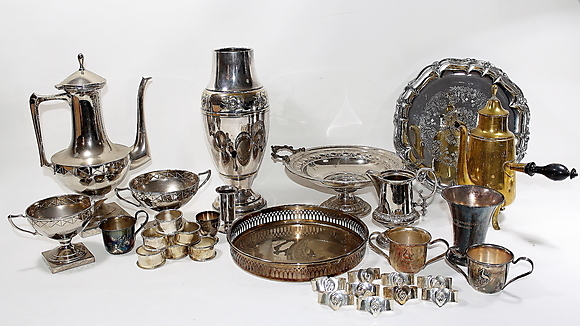 A Collection, mixed metal objects, including nickel silver brass ...