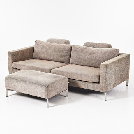 EILERSEN, sofa and puff/stool. Metal underframe and legs, textile ...