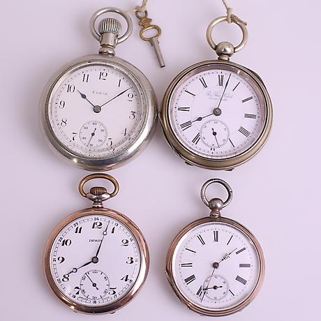 POCKET WATCH, 4 pcs, Elgin / The Plan Watch / Irwin / unmarked, 18th ...