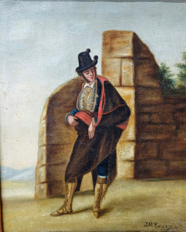 CHIVALROUS CHARACTER. OIL ON CANVAS. ILLEGIBLE SIGNATURE. Art ...