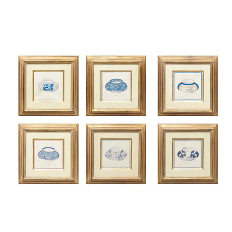 A SET OF SIX PRINTS OF EARLY PORCELAIN TEACUPS AND SAUCERS (6). Art ...
