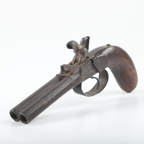 SLAG LOCK PISTOL, double-barreled, metal/wood, 19th century. Weapons ...