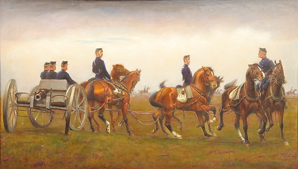 SVEN WALBERG. Cavalry troop with cannon, oil on canvas, signed S ...
