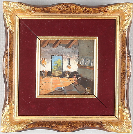 GUNNAR CHRISTIAN HANSEN. Interior/Landscape, 2 pieces, oil on copper ...