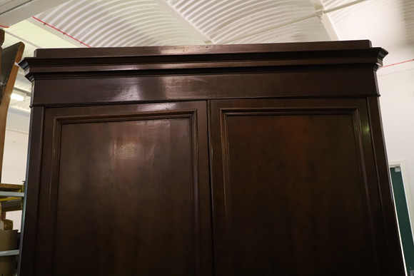 A FRENCH PLUM PUDDING MAHOGANY DOUBLE DOOR CUPBOARD. Furniture ...