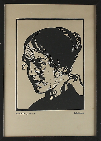 AXEL WALLERT. Original woodcut, "Portrait head", signed print. Art ...