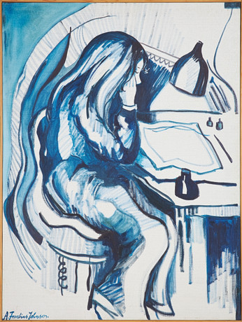 ASTRID FORSELIUS JOHNSON (1913-2003). Vid skrivbordet, olja på duk ...