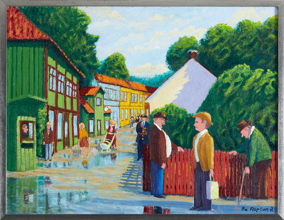 BO ASPLUND. ''gatubild från stora gatan sigtuna'' Olja på duk, signerad ...