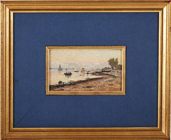 AXEL LINDMAN. "Vid Öresundskusten", olja på pannå, signerad och daterad ...