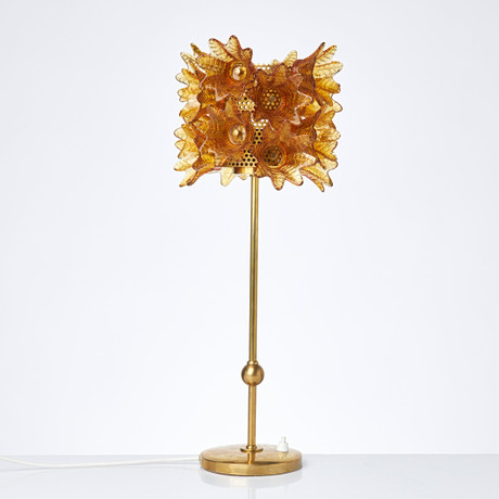 TABLE LAMP. Mid 20th century, brass, screen perforated brass, suspended ...