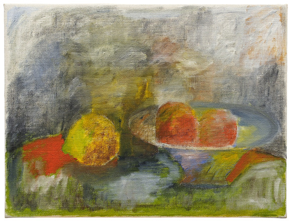 GUNILLA BLOMQVIST (1943-2023). , oil on canvas, lemon at blue fruit ...