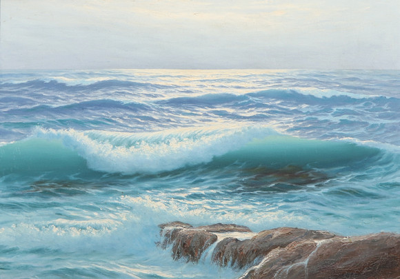 GUGLIELMO WELTERS. Oil painting on canvas. Coastal motif with waves ...