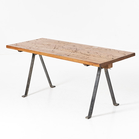 TABLE/DINING TABLE, wood and metal, built in 1975, from materials taken ...