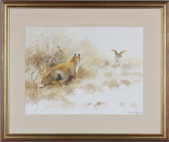 HENRY FREDRIKSSON. Foxes in landscape, watercolour, signed and dated ...