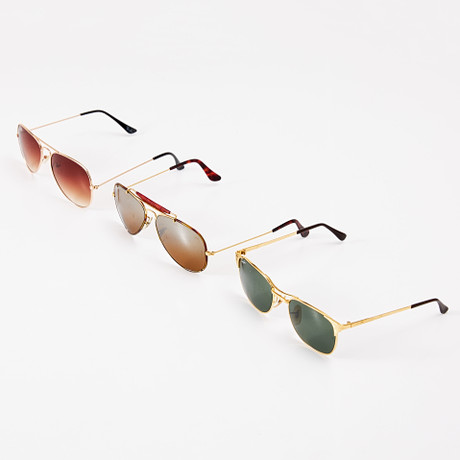 RAY-BAN, solglasögon för herr, 3 par, pilotmodeller resp. "Signet ...