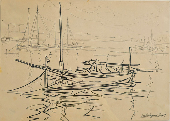 EMILIO LAGUNA. I DRAW THE PORT OF IBIZA. PEN ON PAPER. 1959. Art ...