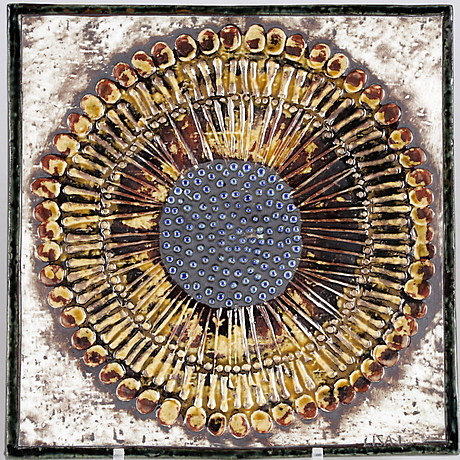 WALL PLAQUE, stoneware, sunflower, Lisa Larson, Gustavsberg. Ceramics ...