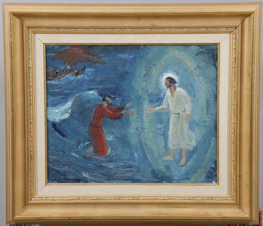 OLLE HJORTZBERG. “O Believer, Matthew 14:31 “, oil on canvas, signed ...