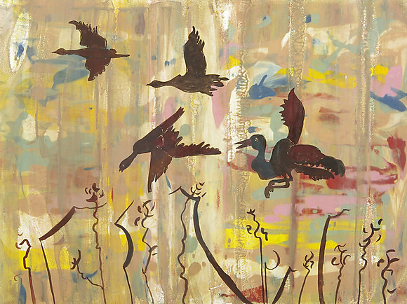 INGRID NILSSON. "Flying birds", color lithograph, signed. Art ...