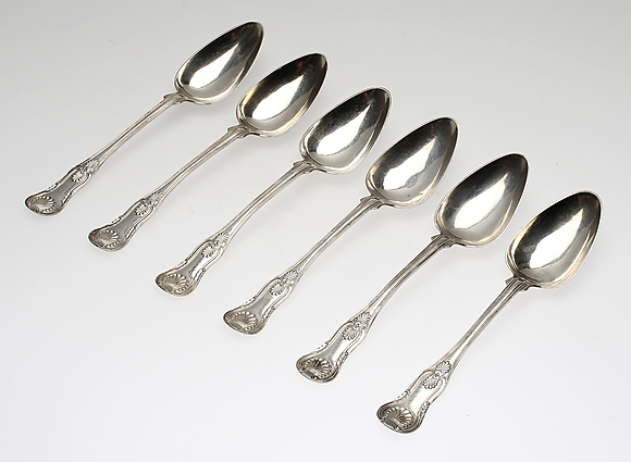 SPOONS, 6 pcs, silver, "Engelsk Snäck", weight approx. 335 grams, 1855 ...