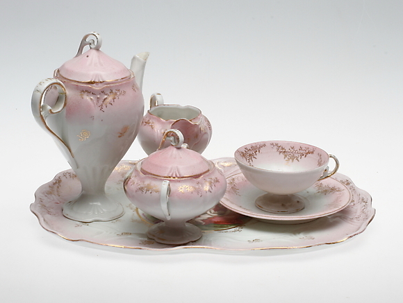 TEA SET, 5 parts, porcelain. So-called "Tea for one", B & L, 1900s ...
