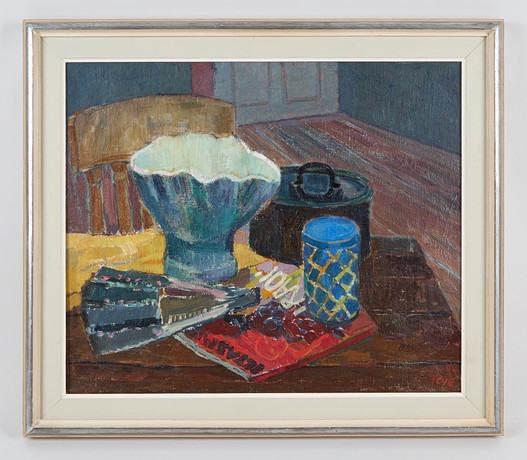 TOVE JANSSON. "Nature morte med blå burk", signerad samt daterad -44 ...