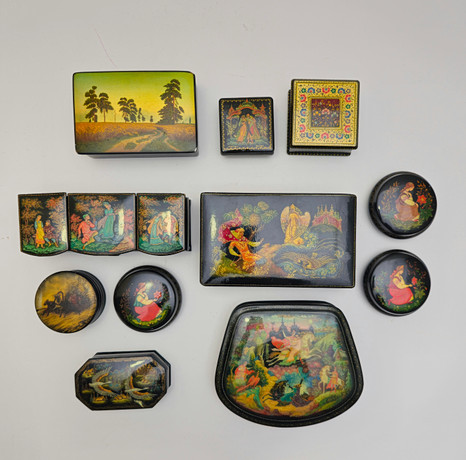 COLLECTION OF 11 PALEKH BOXES HAND PAINTED WITH RUSSIAN LACQUER ...