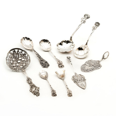 SILVERBESTICK, MEMA, GEWE, 1900-talets mitt, 9 delar. Silver & Metall ...