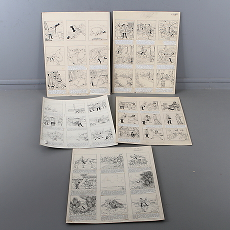 KNUT STANGENBERG. 5 boards with ink drawings. Art - Drawings - Auctionet
