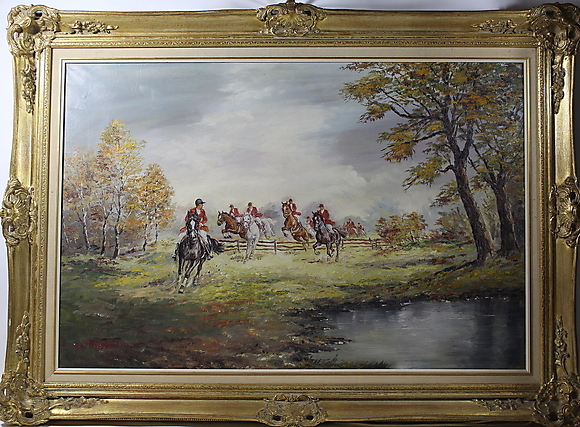HANS RIEDMANN. Öl auf Leinwand, Englischws Jagdmotiv, signiert. Kunst ...