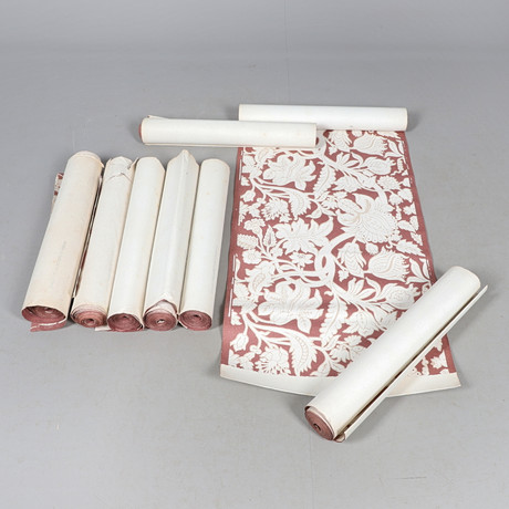 EIGHT ROLLS OF BLOCK OR SCREEN PAINTED WALLPAPER. Miscellaneous ...