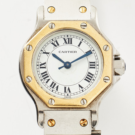 CARTIER, damarmbandsur, Santos Ronde, guld/stål, 1980-tal. Klockor & Ur ...