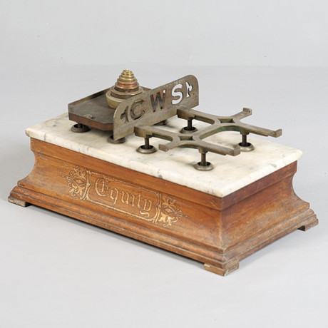 A LATE 19TH/EARLY 20TH CENTURY SET OF CWS 'EQUITY' SCALES WITH WEIGHTS ...