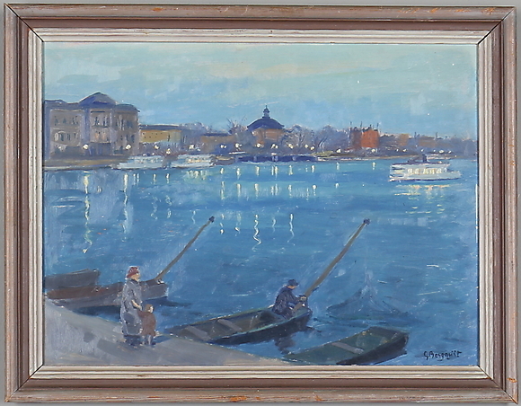 GUNNAR BERGQVIST. Stockholm view, oil on Board, signed. Art - Paintings ...