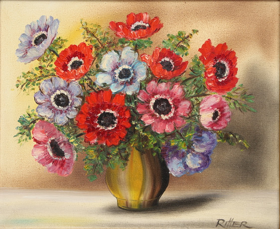 OIDENTIFIERAD KONSTNÄR. Oil on canvas, still life, signed Ritter. Art ...