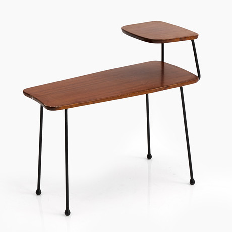 A side table, wood and lacquered metal, circa 1950's, probably Hugo ...