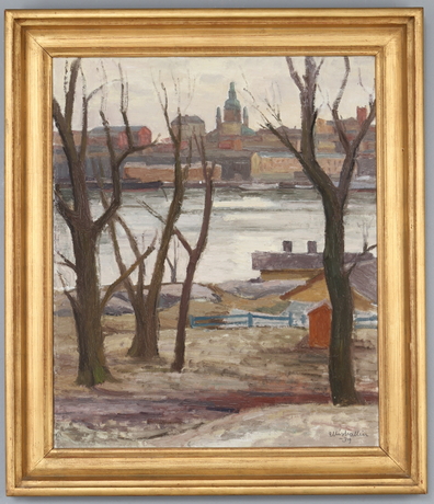 ELLIS WALLIN. Motif against Södermalm, oil on canvas, signed and dated ...