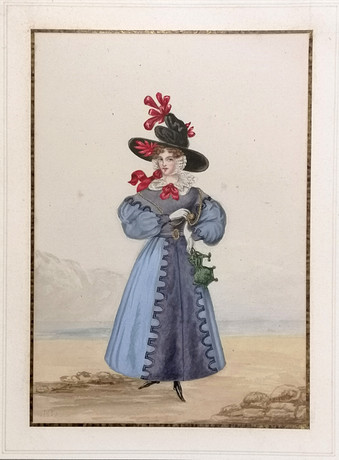 WATERCOLOUR OF LADY IN 1830 FASHION. Art - Paintings - Auctionet