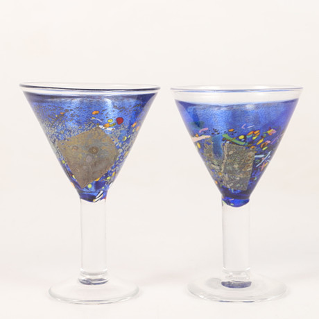 BERTIL VALLIEN. Glass on foot, 1 pair, “Satelite”, Artist Collection ...
