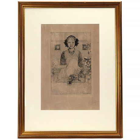 CARL LARSSON. Etching, “Young girl”, signed. Art - Engravings & Prints ...